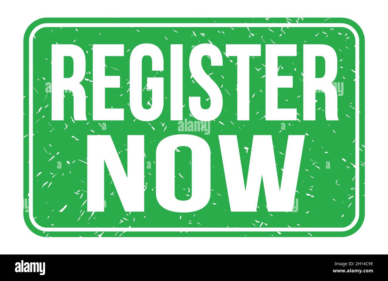 REGISTER NOW, words written on green rectangle stamp sign Stock Photo ...