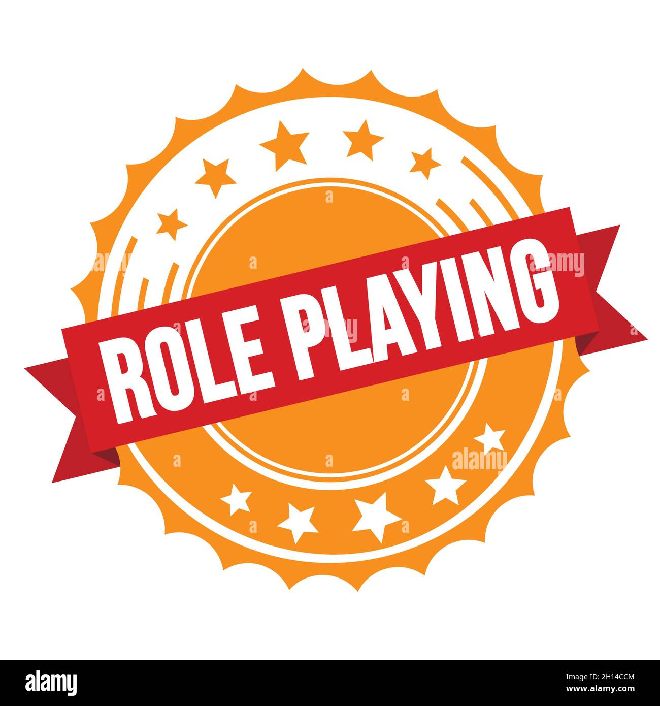 ROLE PLAYING text on red orange ribbon badge stamp Stock Photo - Alamy