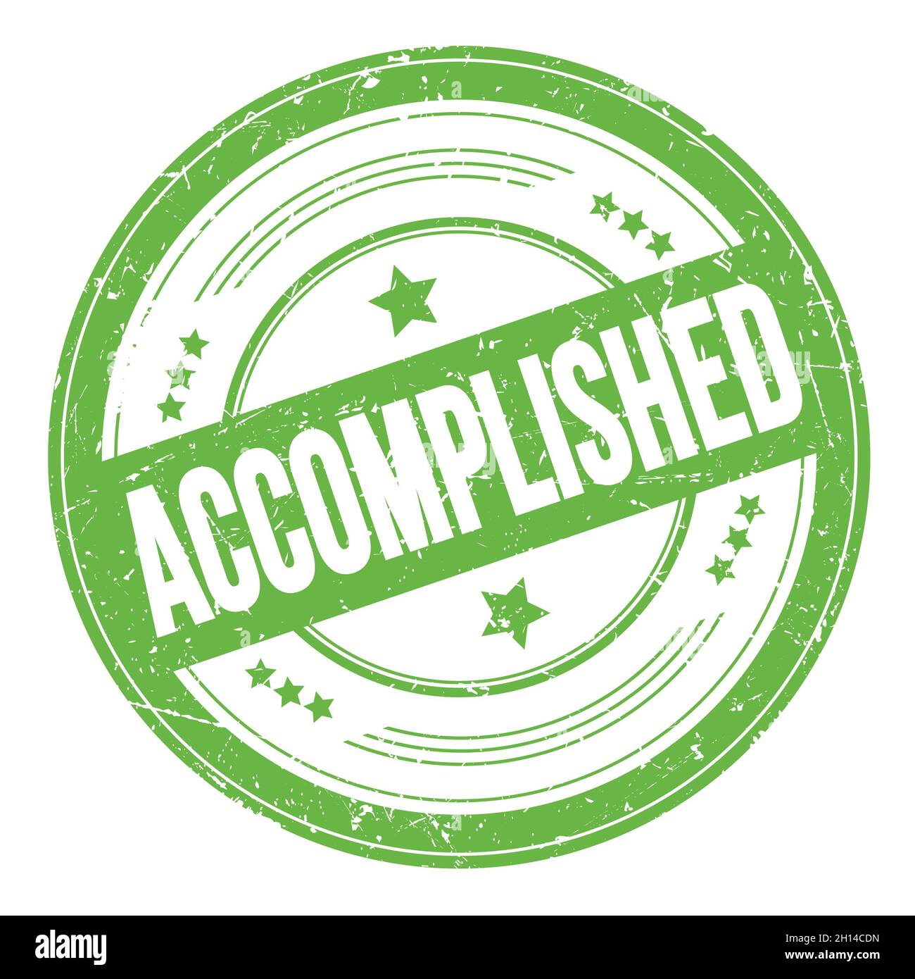 ACCOMPLISHED text on green round grungy texture stamp Stock Photo - Alamy
