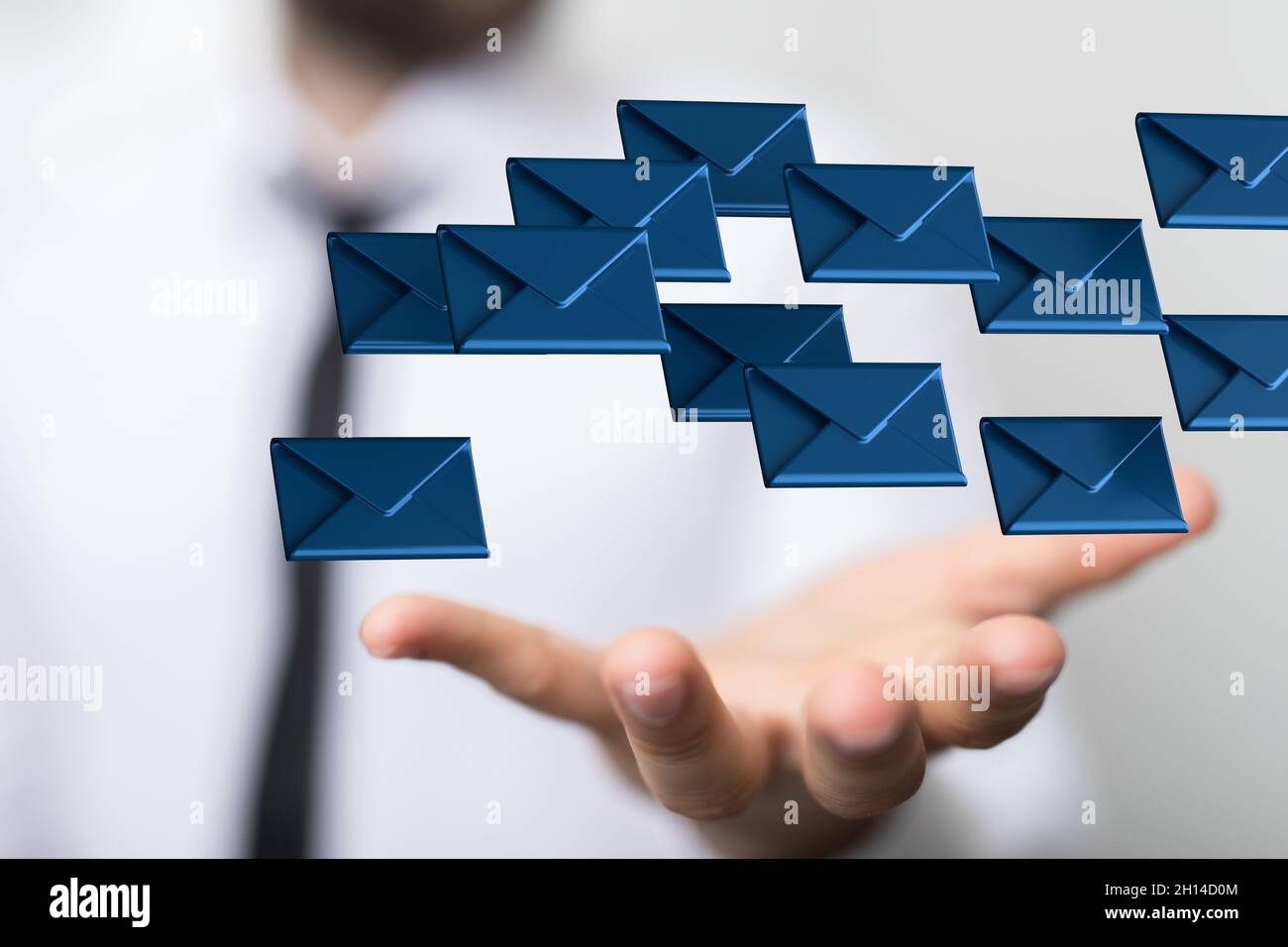 3D render of an email symbol and Network Communications with a blurry ...