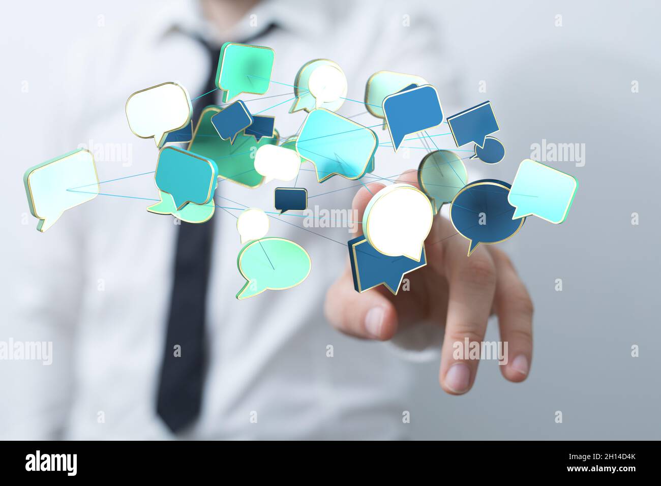 3D render of an email symbol and Network Communications with a blurry ...