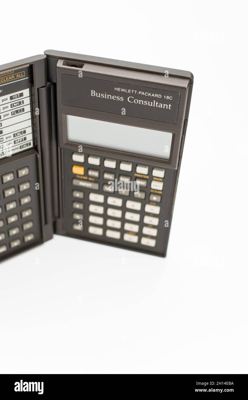 Hewlett Packard brand financial calculator isolated on a white ...