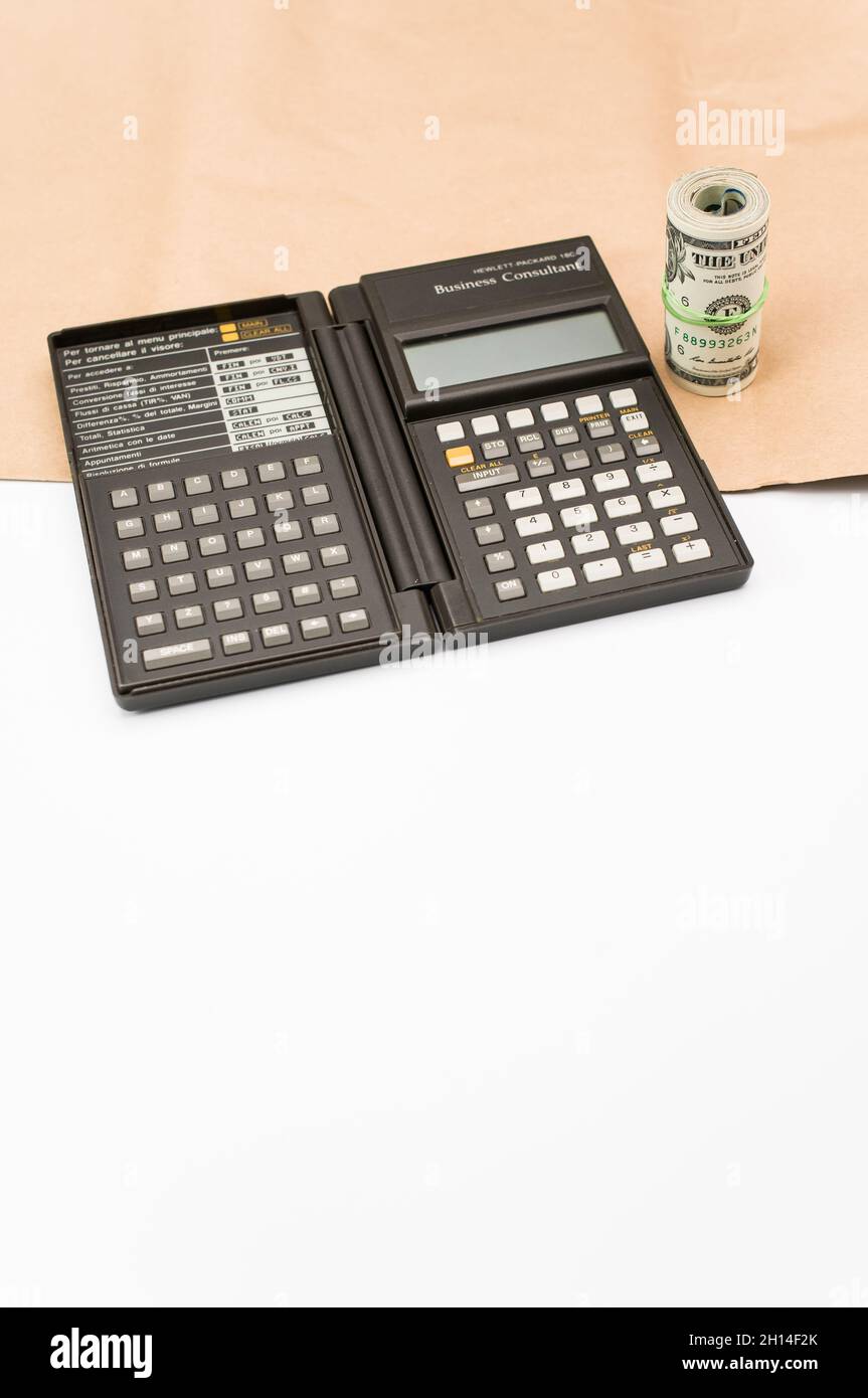 Hewlett Packard brand financial calculator isolated on a white ...