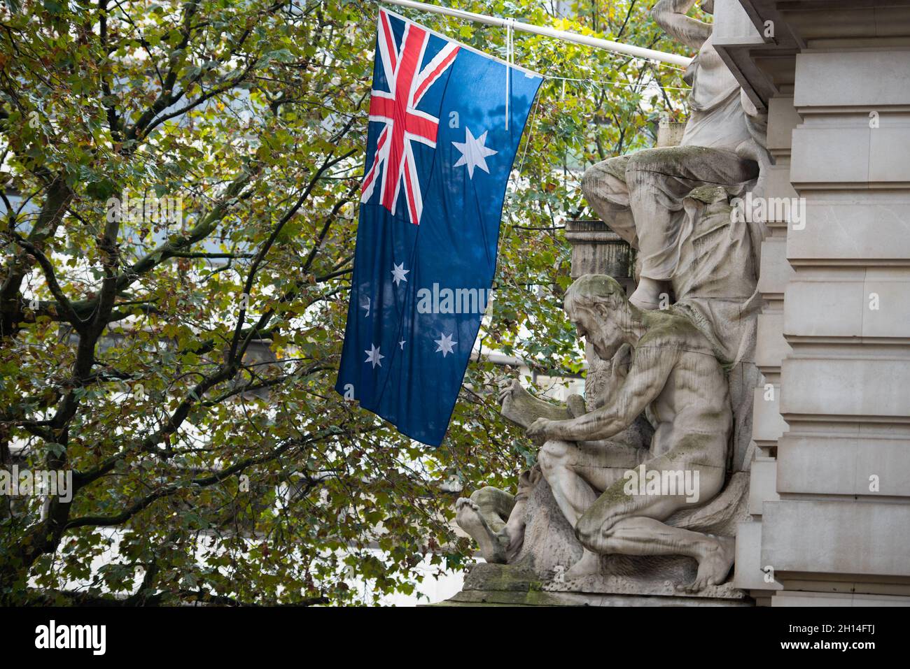 London, UK. 16th Oct, 2021. An Australian flag seen during the ...