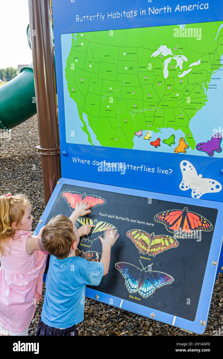 Kids children girl female preschoolers sign interactive map exhibit ...