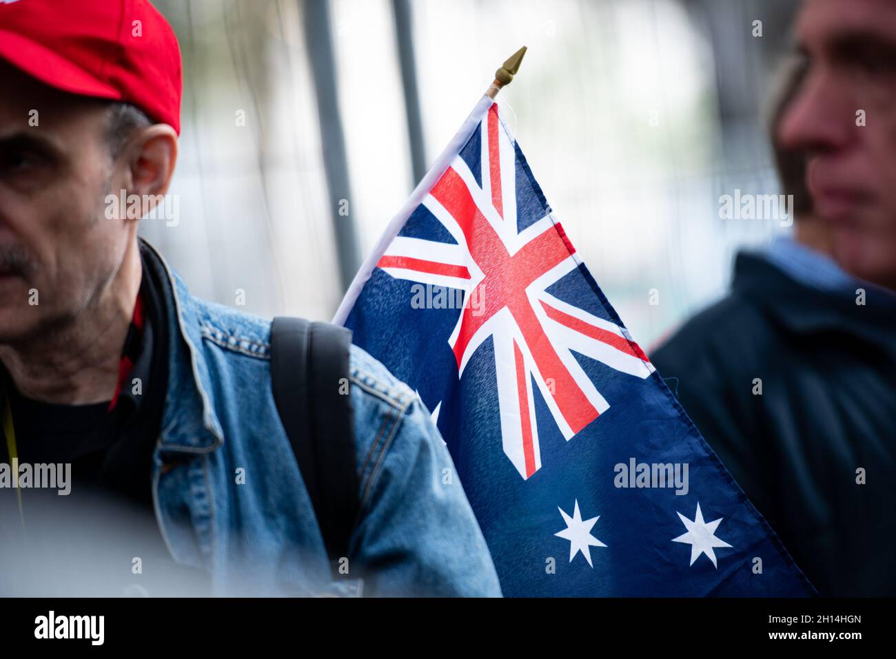 London, UK. 16th Oct, 2021. An activist seen with an Australian flag ...