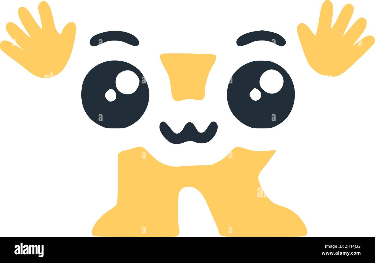 Letter R cute kawaii character with hands, funny emoticon vector clip ...