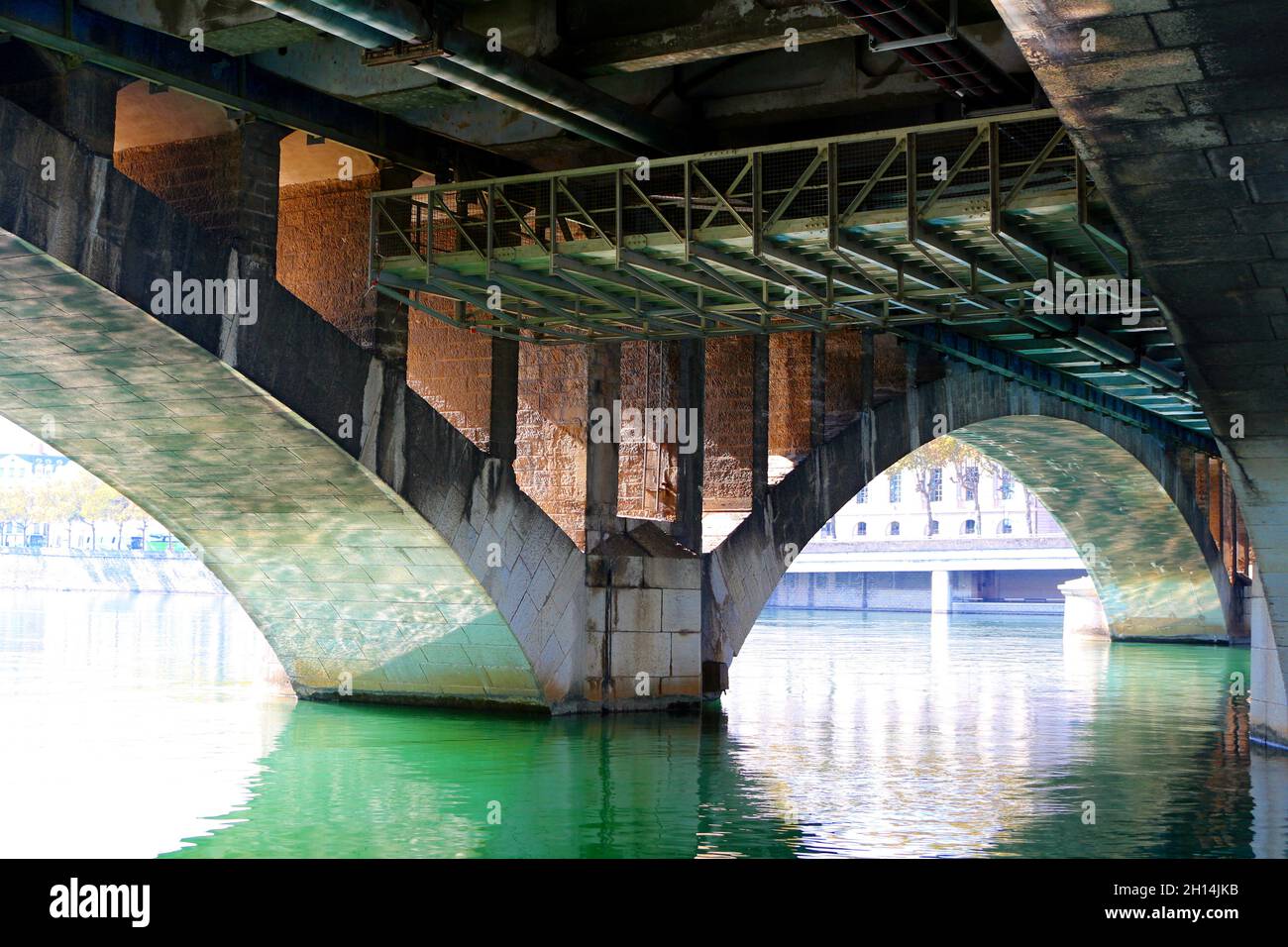 The view under Pont Lafayette in Lyon France showing the clear ...