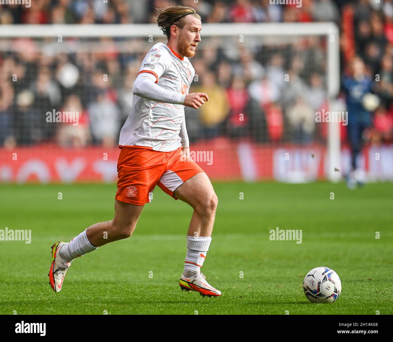 Josh Bowler #11 of Blackpool makes a break with the ball in, on 10/16 ...