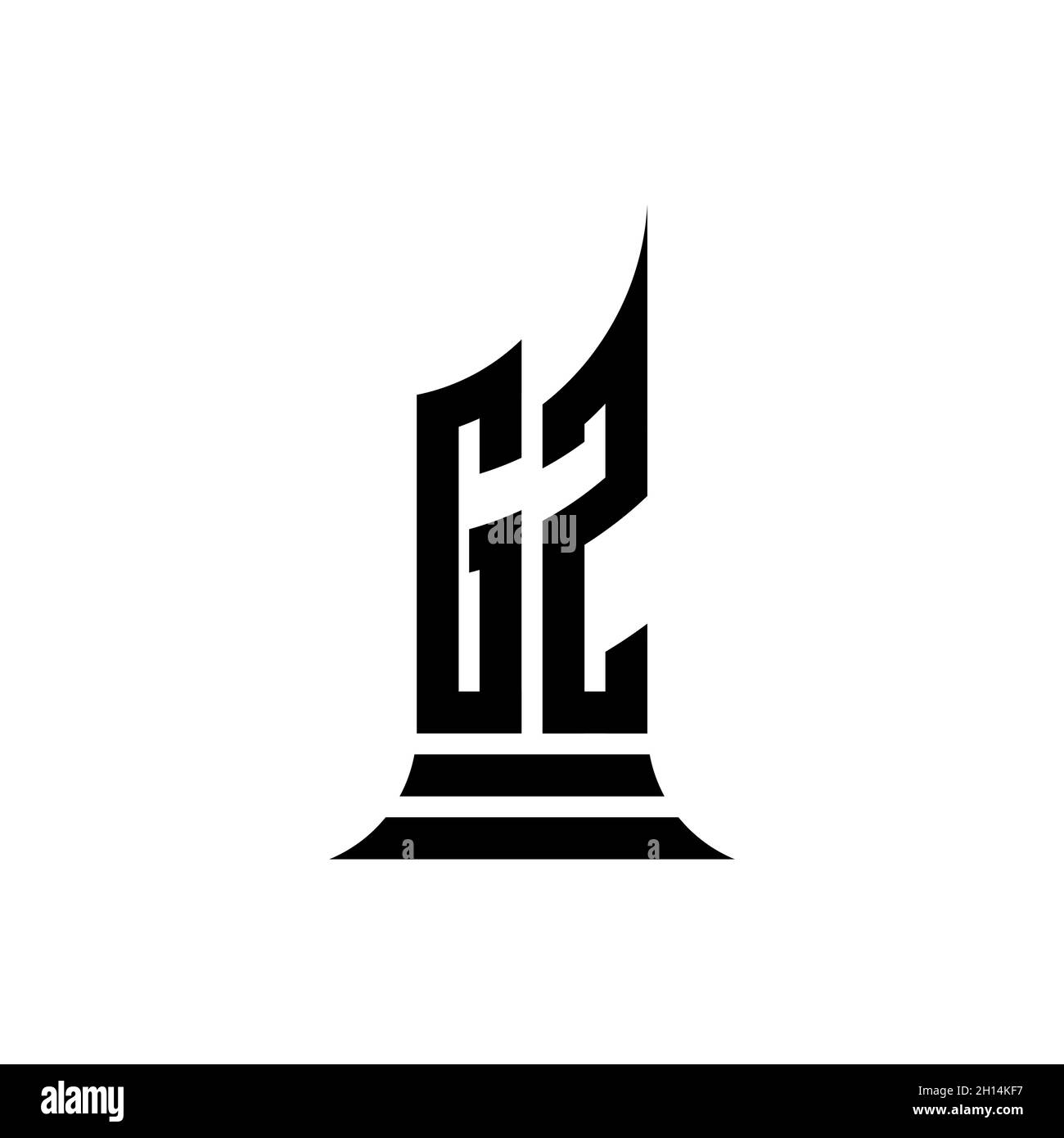 GZ Monogram logo letter with building shape style design isolated on ...