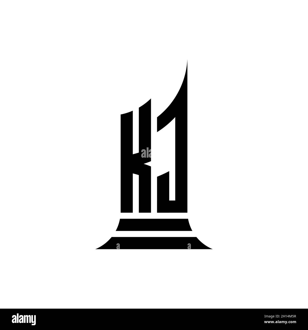 KJ Monogram logo letter with building shape style design isolated on ...