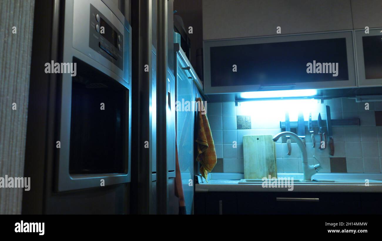 Young Beautiful Woman Searching For Food In The Fridge. Late night ...