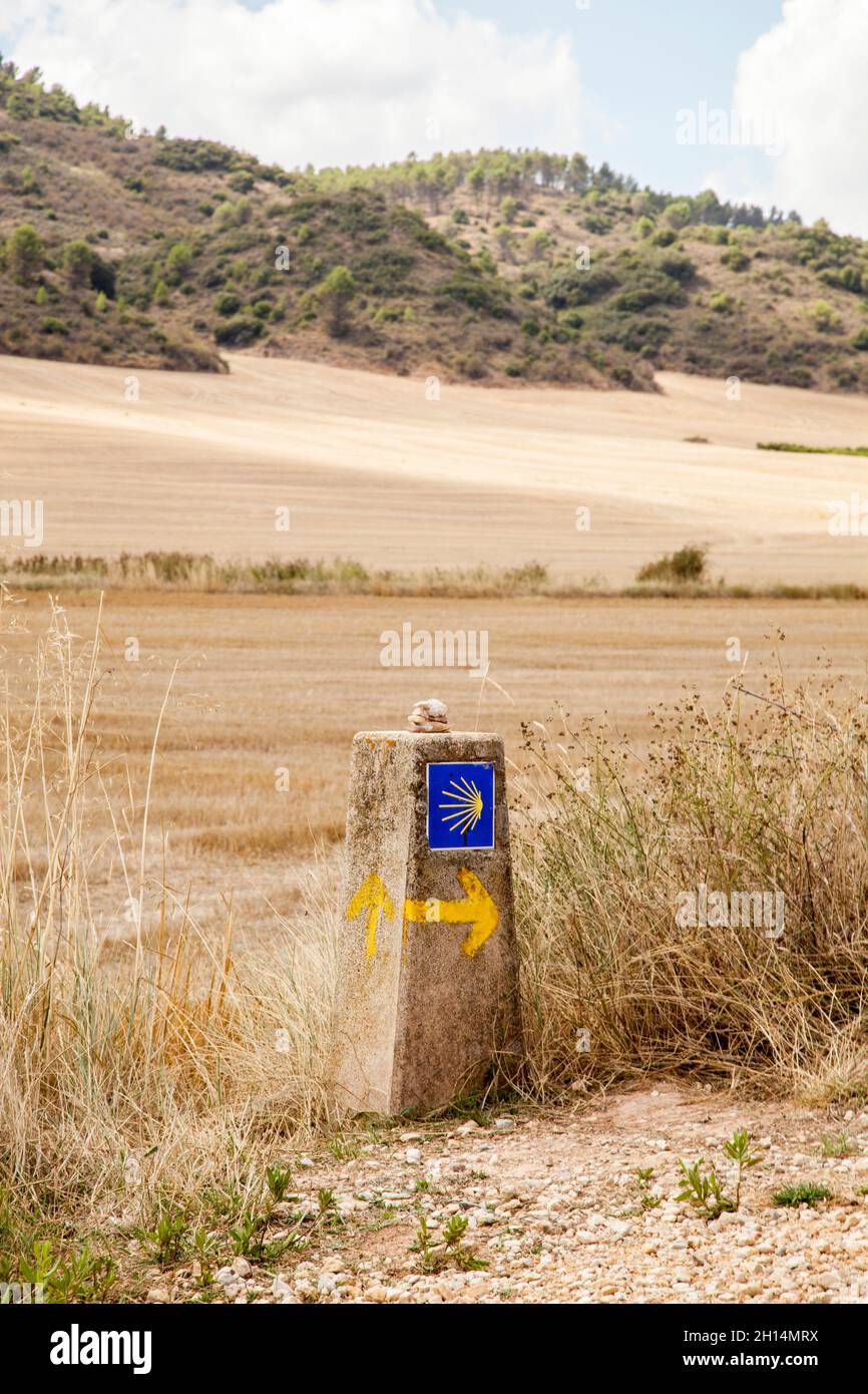 Direction waymarker signpost on the Camino de Santiago the way of St ...