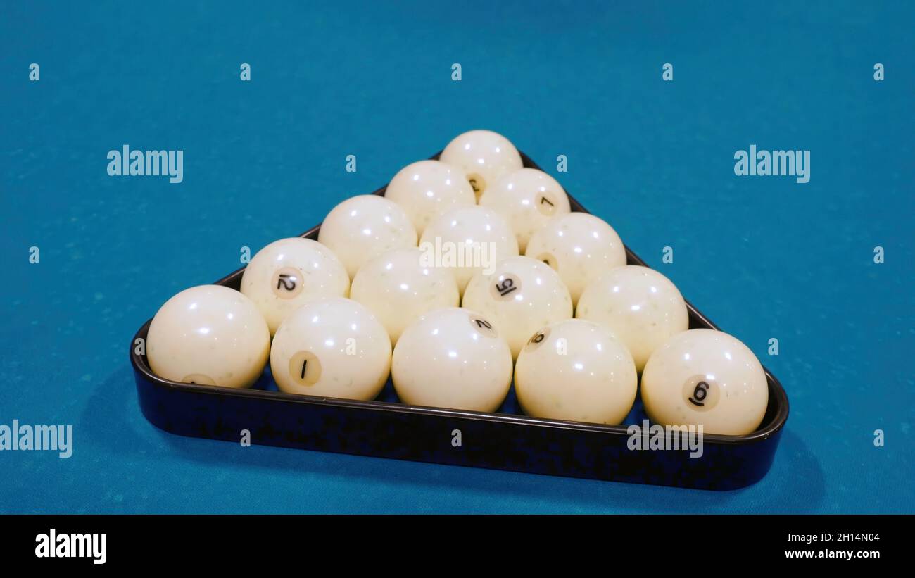 Billiard balls on a billiard table background pyramid. Russian biiliard ...