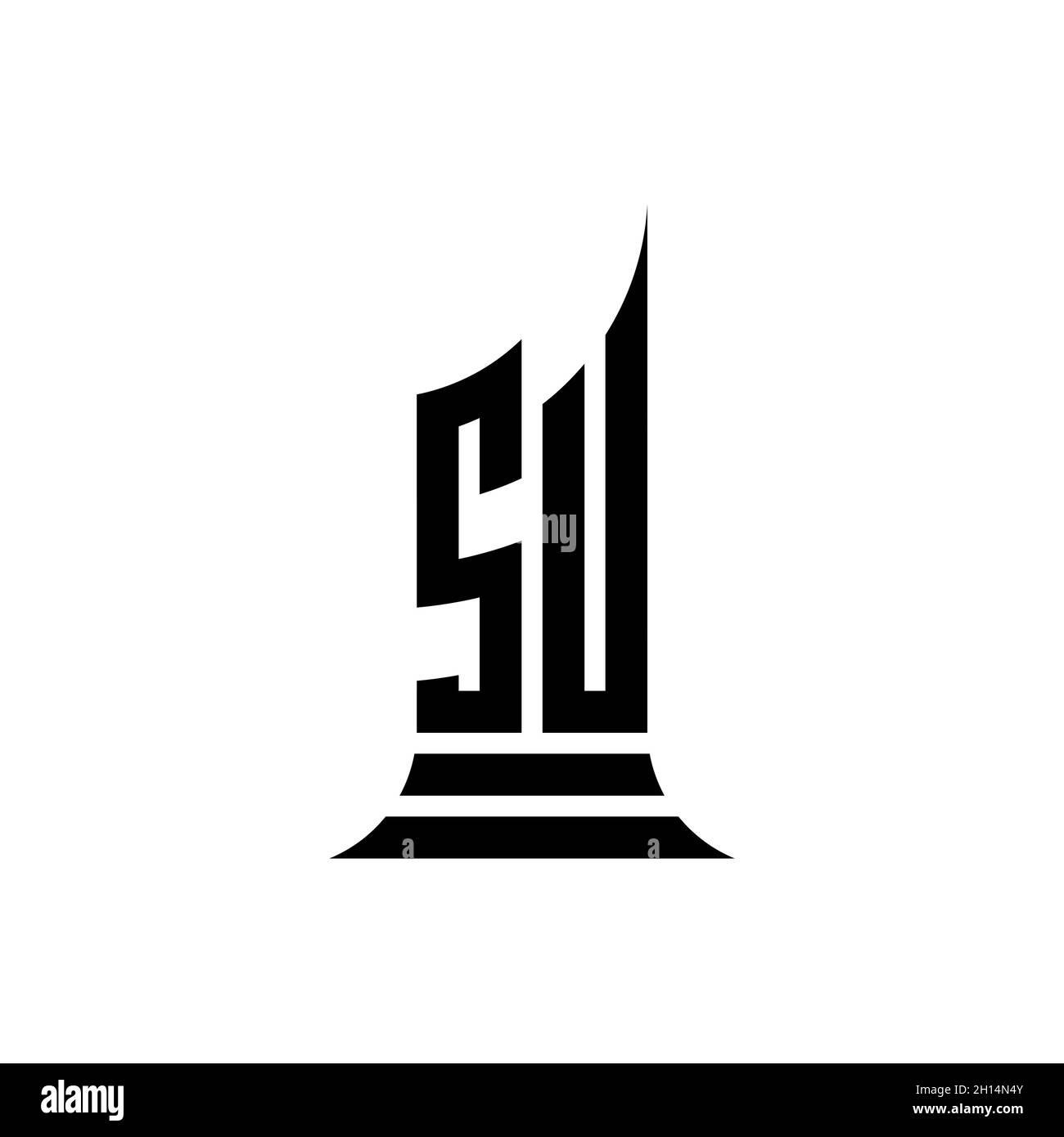 SU Monogram logo letter with building shape style design isolated on ...