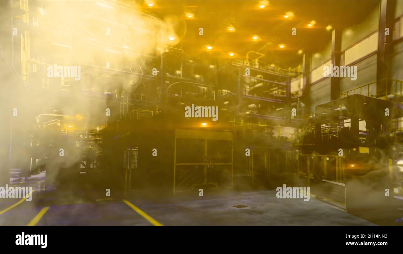 Animation of the industrial accident inside of the factory, smoke ...