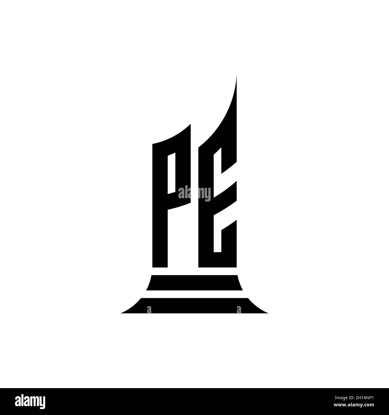 PE Monogram logo letter with building shape style design isolated on ...