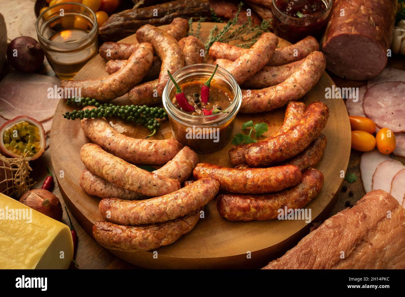 buffet table of traditional european with gourmet cold cuts sausage and ...