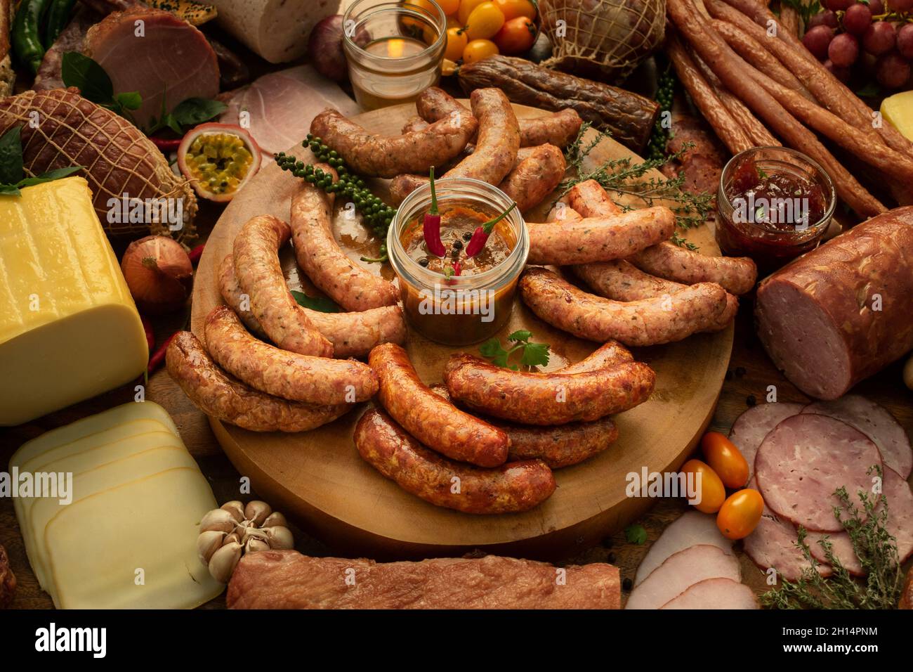 buffet table of traditional european with gourmet cold cuts sausage and ...