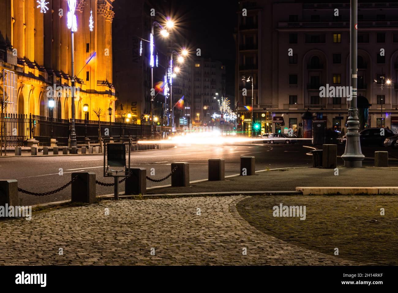 Light trails, night photography in Bucharest, Romania, 2021 Stock Photo ...