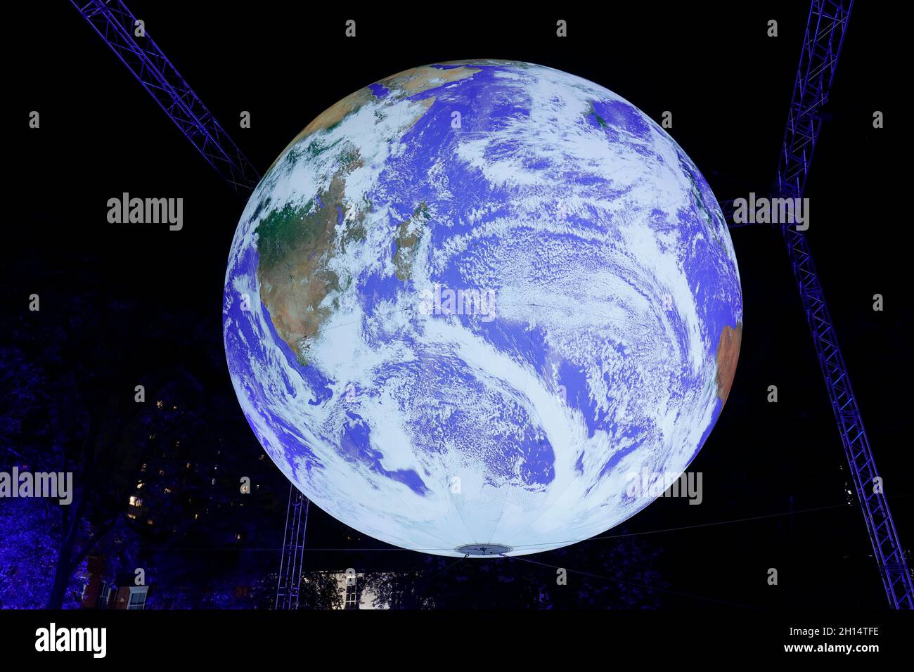 An illuminated exhibit of Planet Earth in Queens Square during Light ...