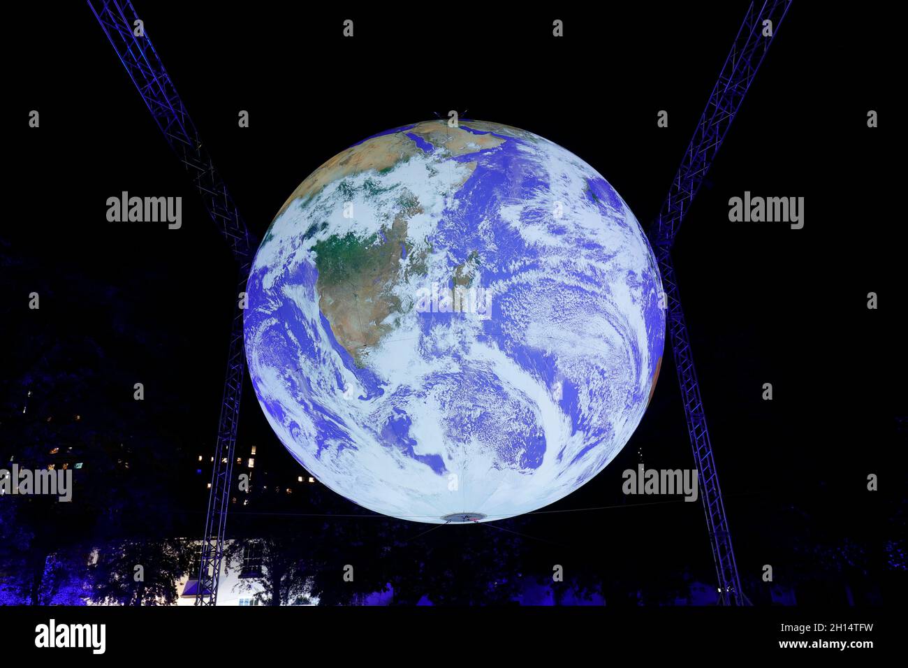 An illuminated exhibit of Planet Earth in Queens Square during Light ...