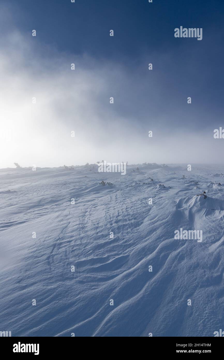 Vast snowy landscape under the dark gloomy sky Stock Photo - Alamy