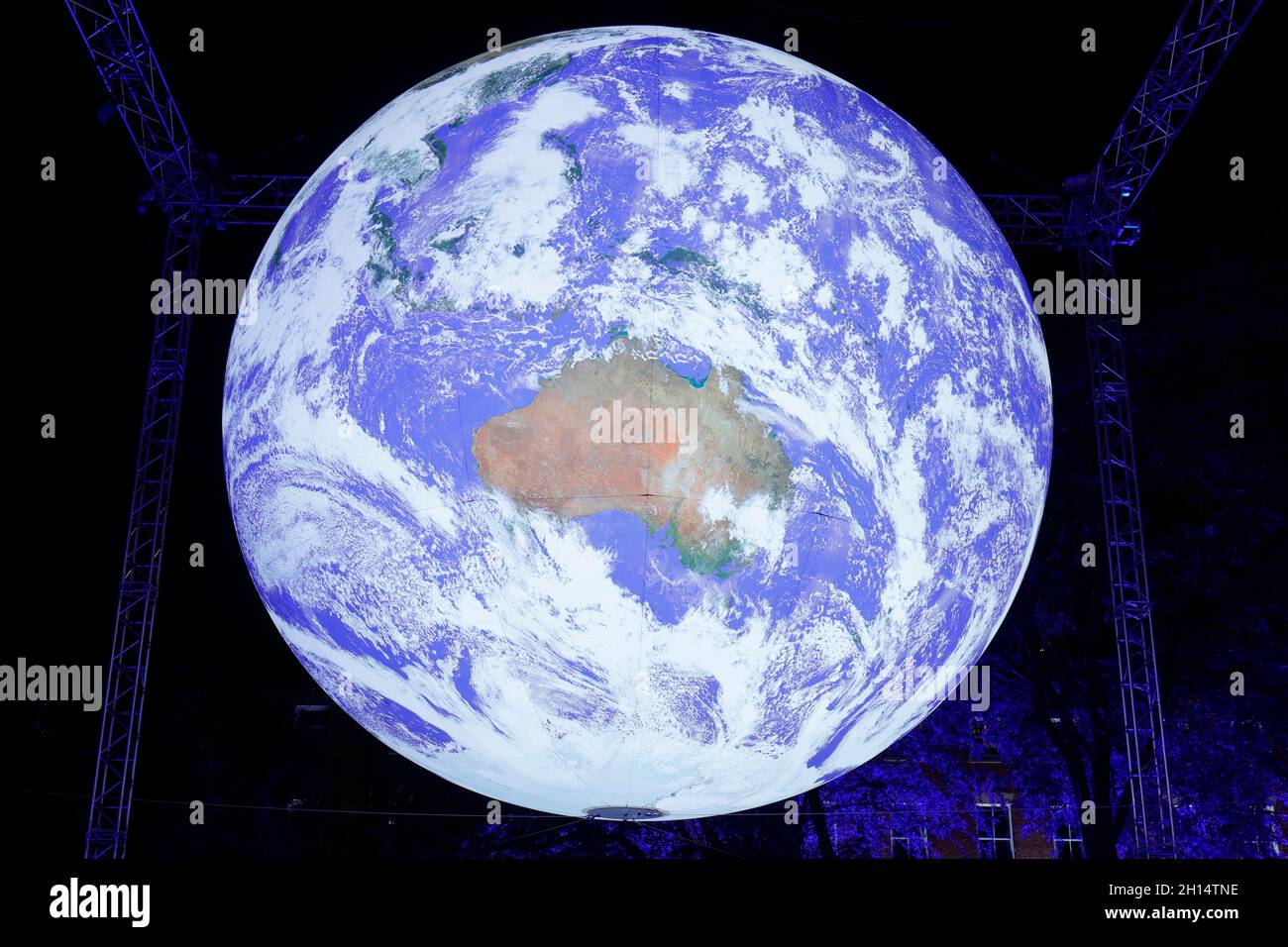 An illuminated exhibit of Planet Earth in Queens Square during Light ...