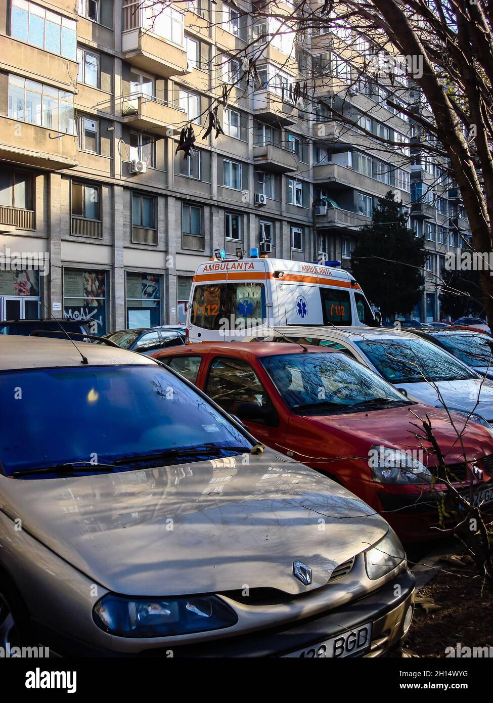 Cars in traffic at rush hour in downtown area of the city. Car ...