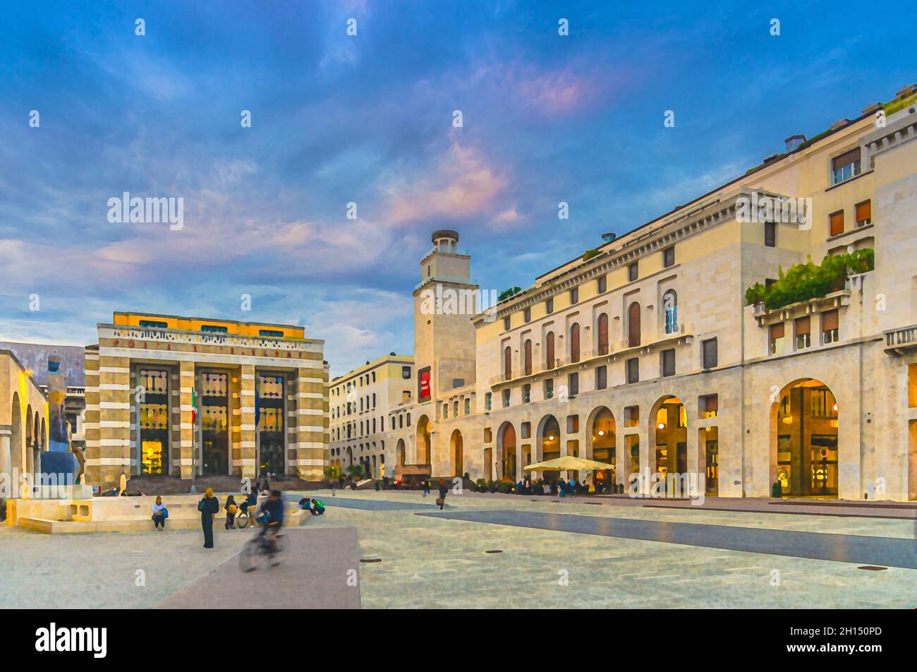 Watercolor drawing of Brescia Post Office building, Torre della ... Watercolor drawing of Brescia Post Office building, Torre della ...