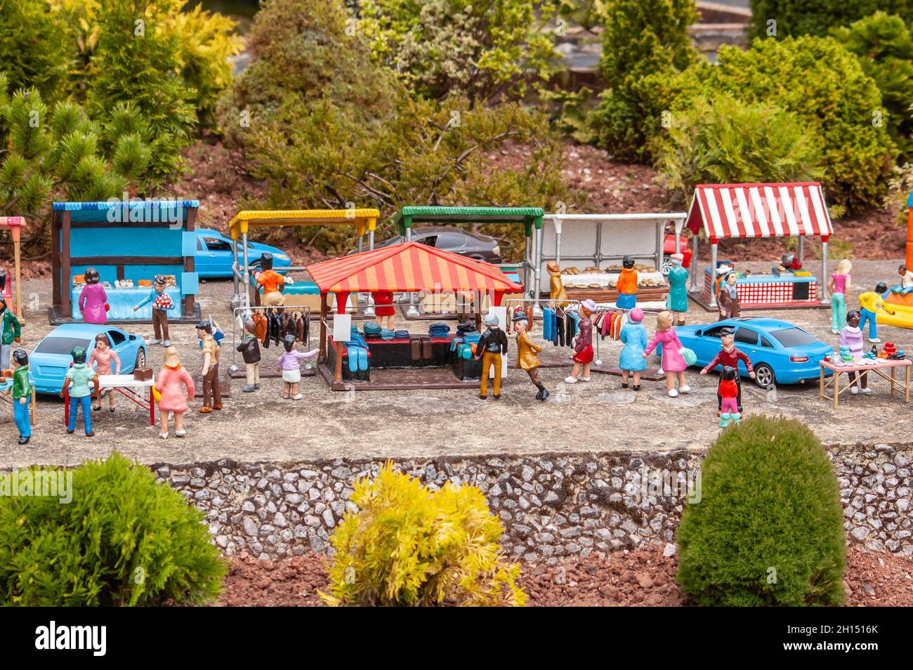 Closeup photo of a model market at a model village in England Stock ...