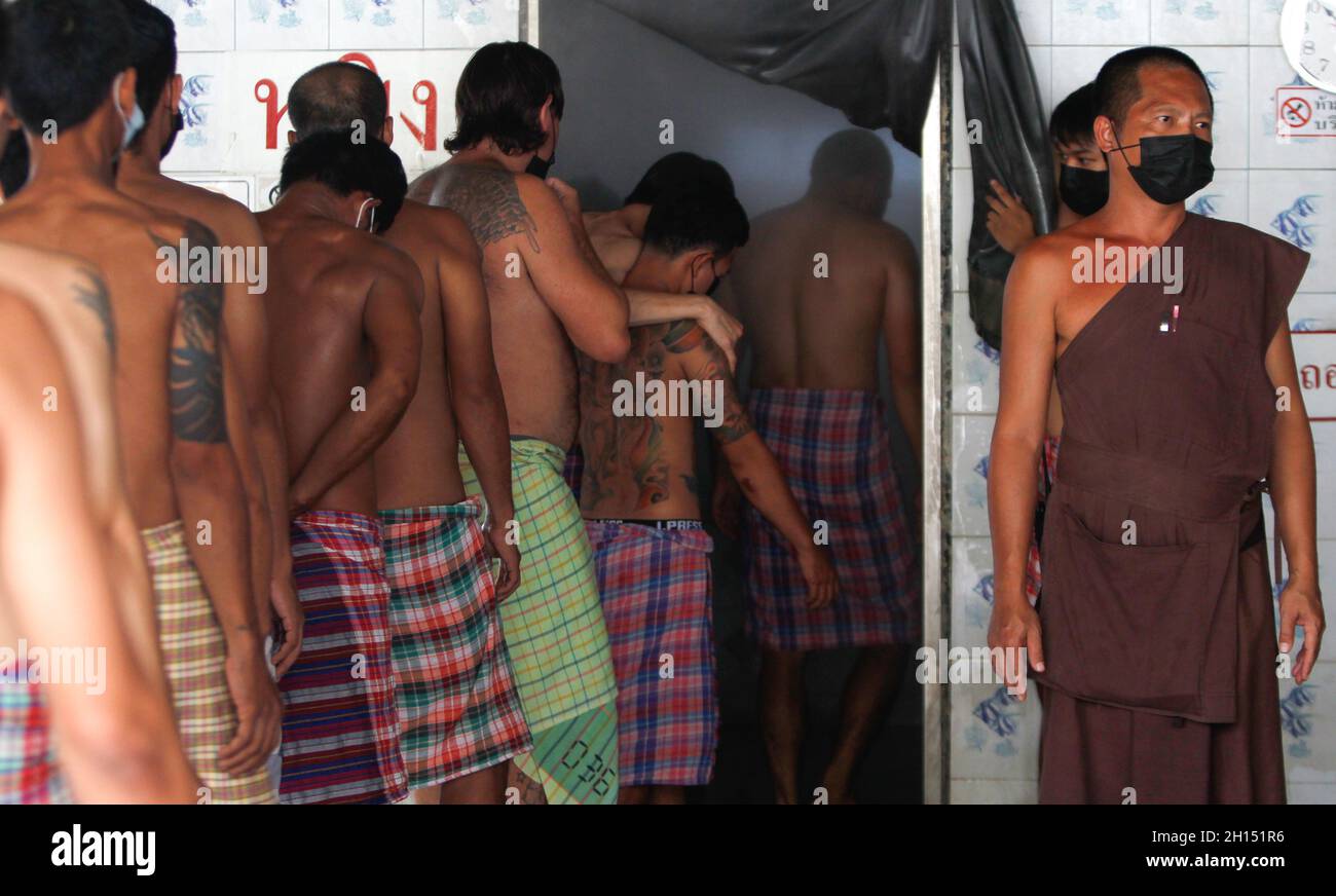 Drug addicts take part in a steam bath to detoxify their bodies at the ...