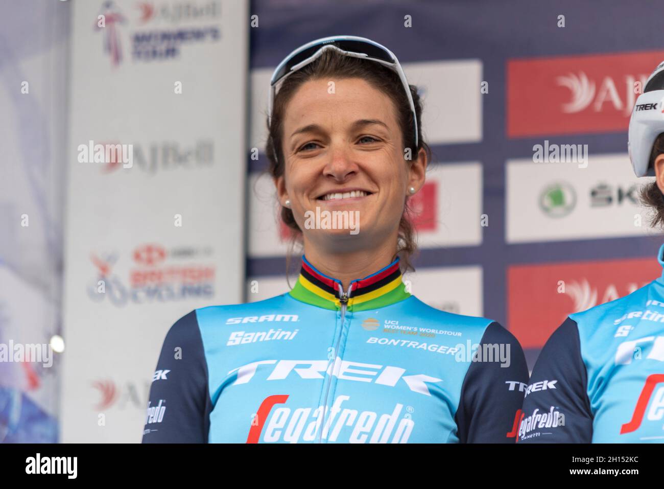 Elizabeth Deignan of Trek Segafredo preparing to race the AJ Bell Women ...