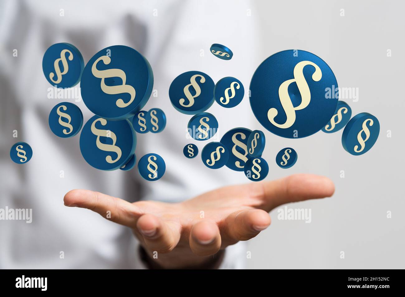 Closeup of 3D rendered paragraph section sign hovering in man’s hand ...