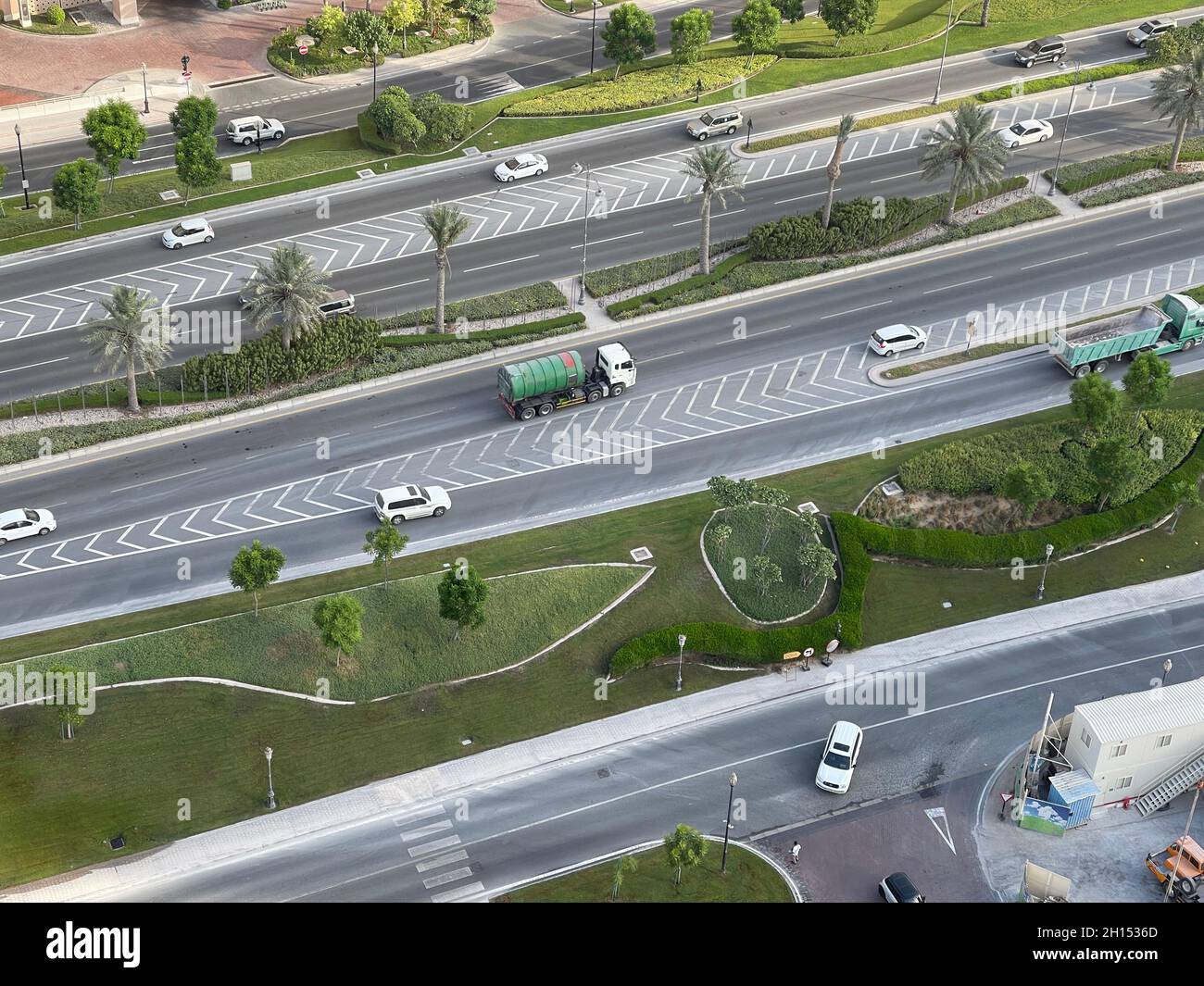 Aerial View of Doha Roads and Traffic, Peral Qatar Porto Arabia Stock ...