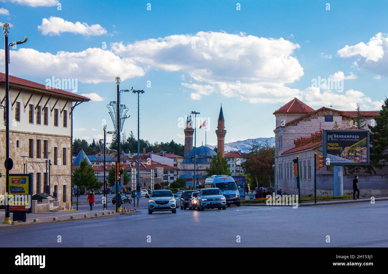 City Centre, Sivas, Turkey-September-2021: Traffic in the city square ...