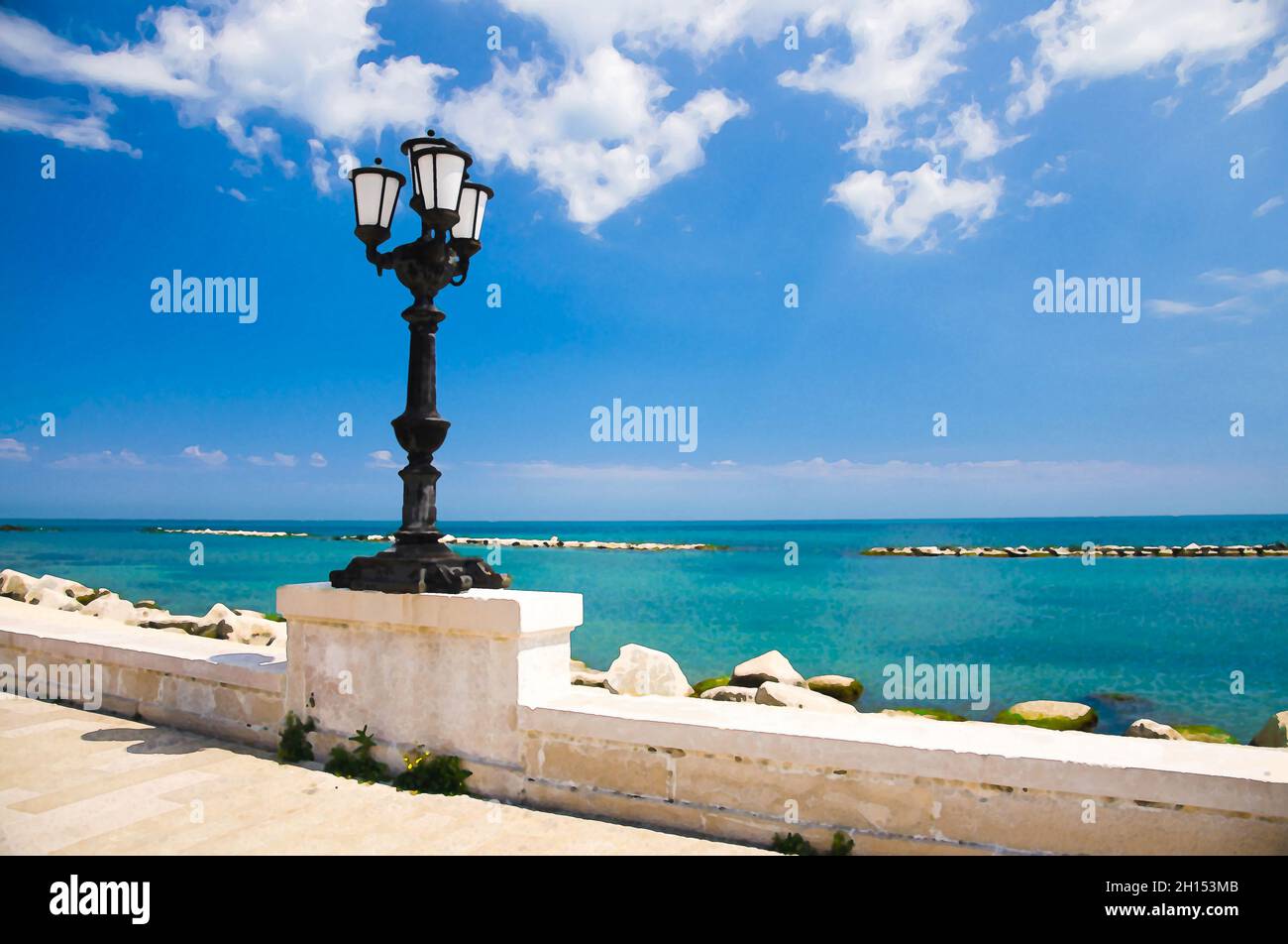 Watercolor drawing of embankment promenade Imperatore Augusto with ...
