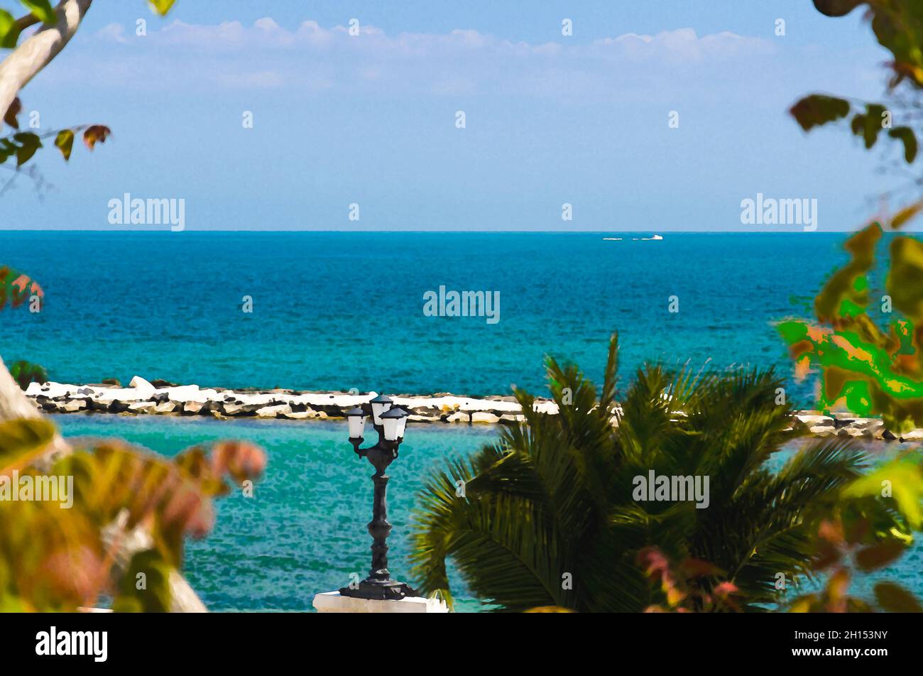 Watercolor drawing of embankment promenade Imperatore Augusto with ...