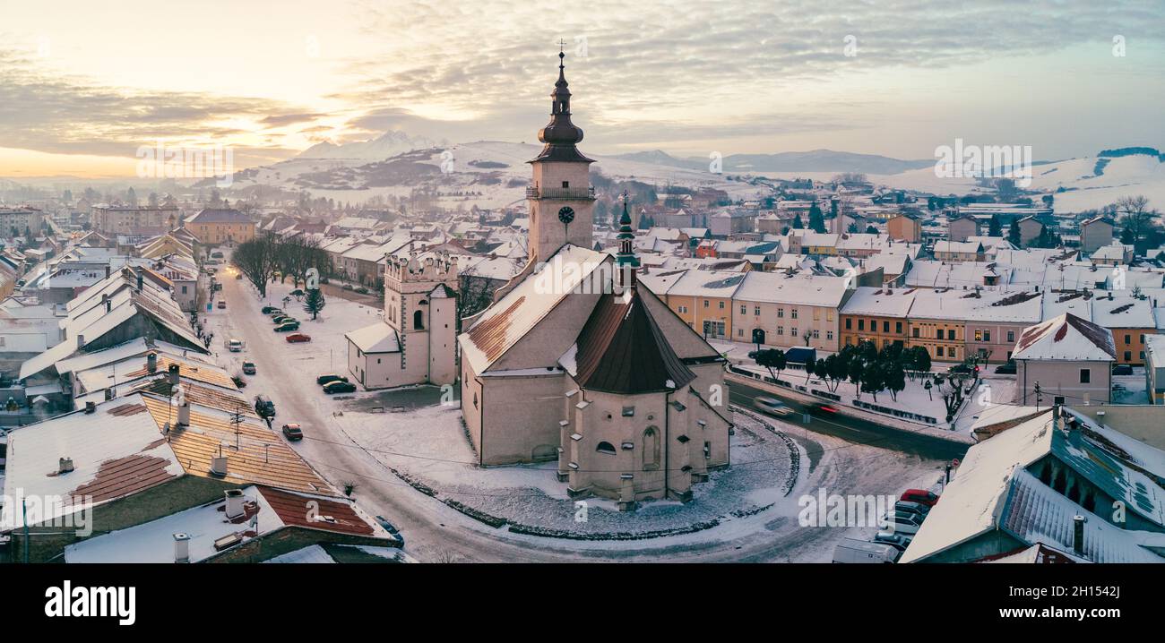 Panorama of the central part of Podolinec town in winter, Slovakia ...