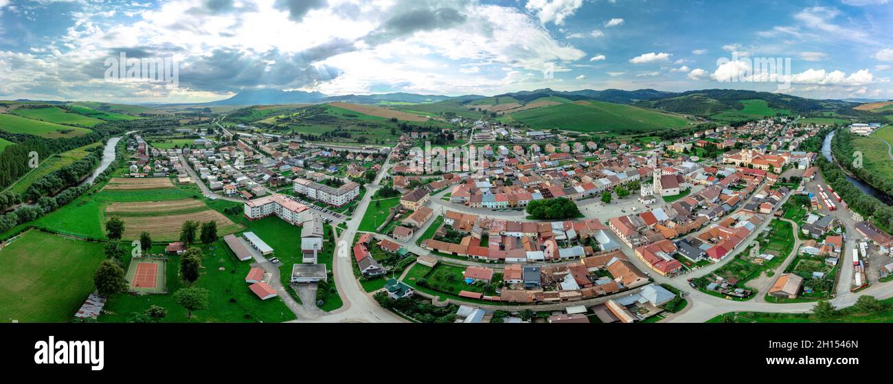 Aerial panoramic view of the of Podolinec town in Slovakia, along with ...