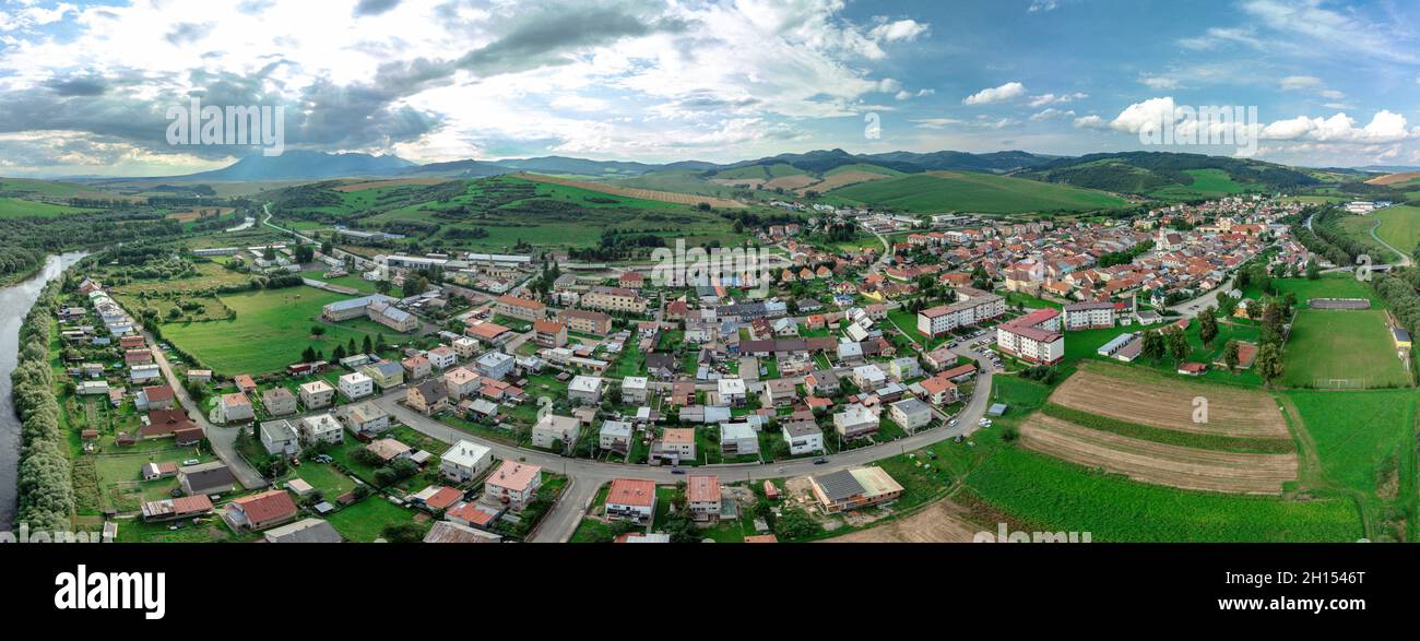 Aerial panoramic view of the of Podolinec town in Slovakia, along with ...