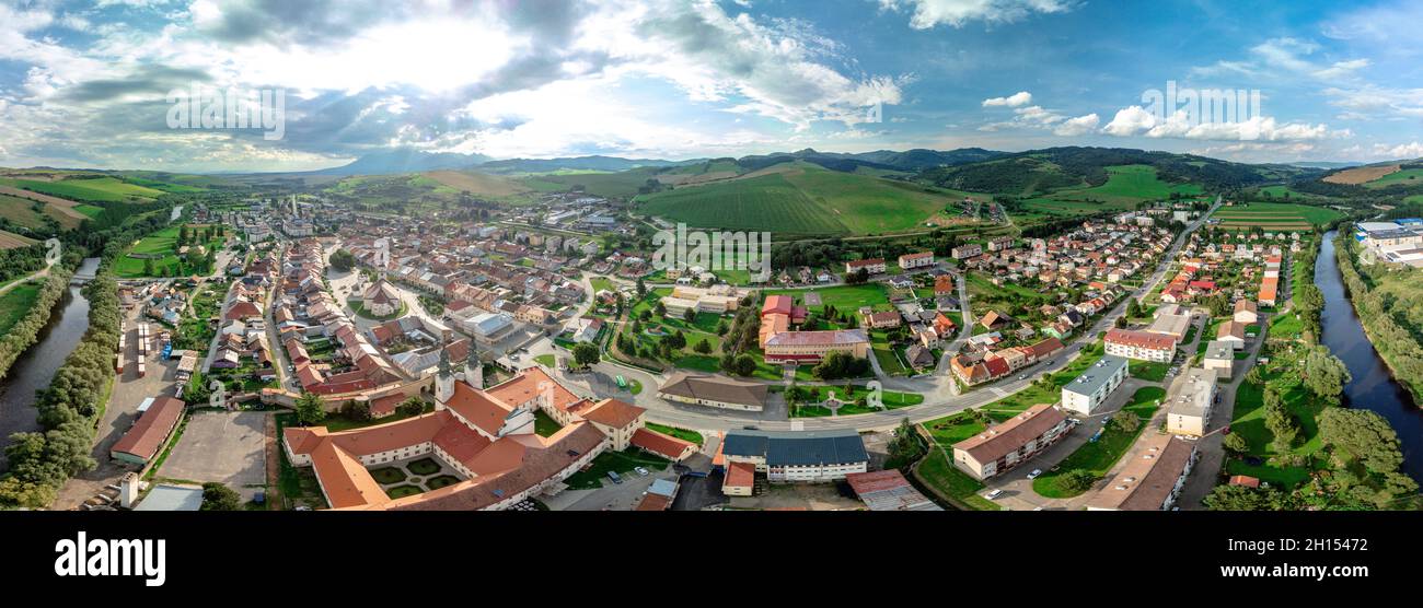 Aerial panoramic view of the of Podolinec town in Slovakia, along with ...