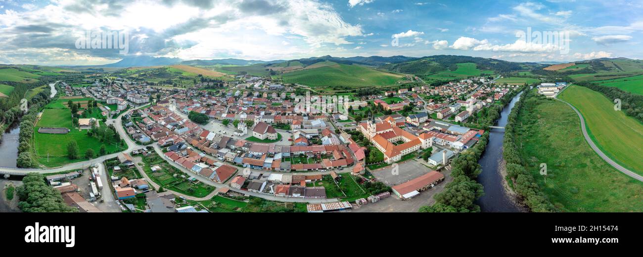 Aerial panoramic view of the of Podolinec town in Slovakia, along with ...