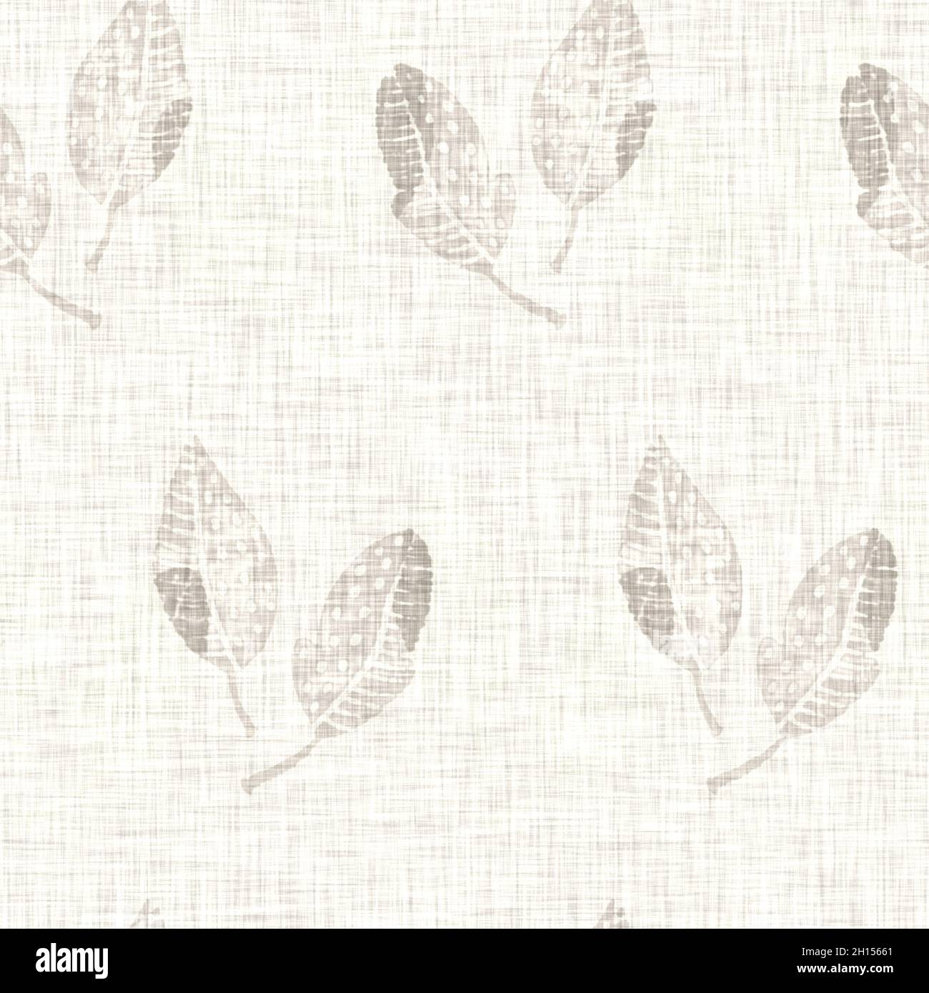 Hand drawn grey flower motif linen texture. Whimsical garden seamless ...