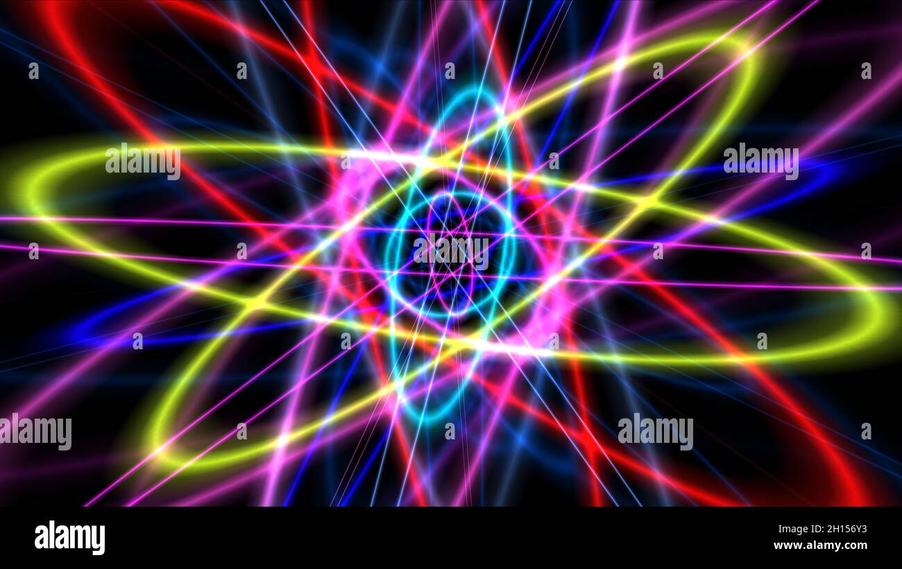 Glowing atom structure with light laser ring Stock Photo - Alamy