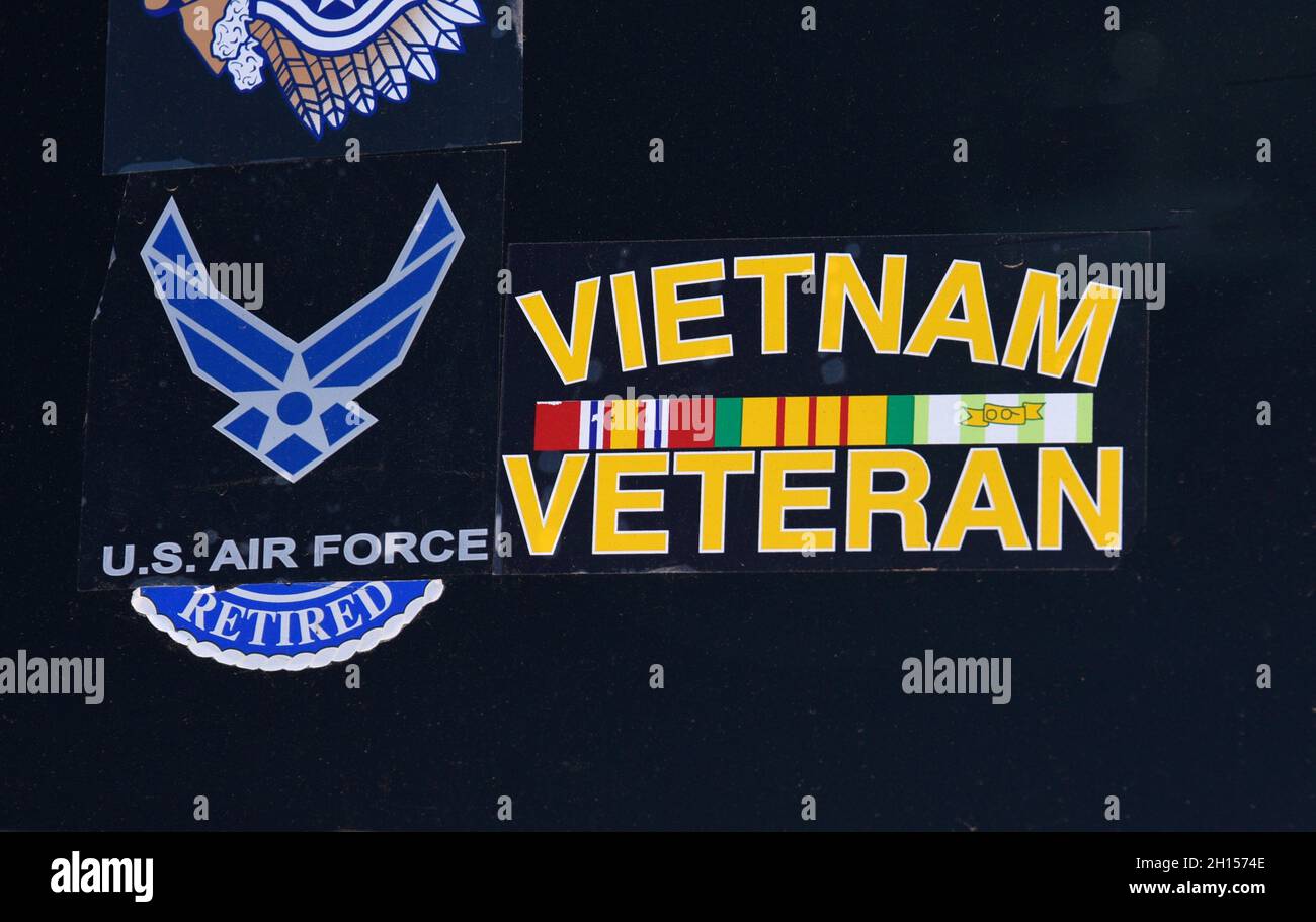 Decals on the window of a car owned by a Vietnam War and U.S. Air Force ...