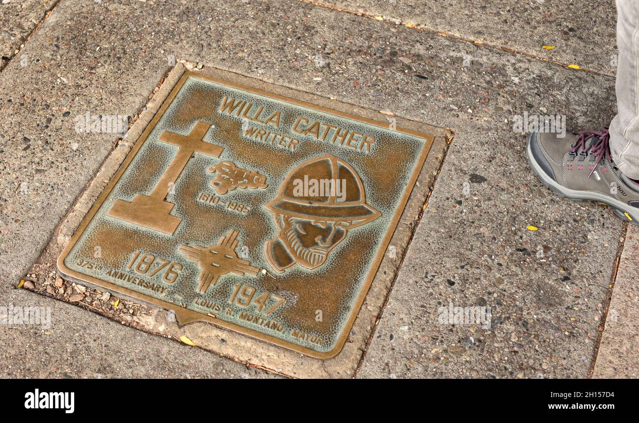A metal commemorative marker honoring American writer Willa Cather ...