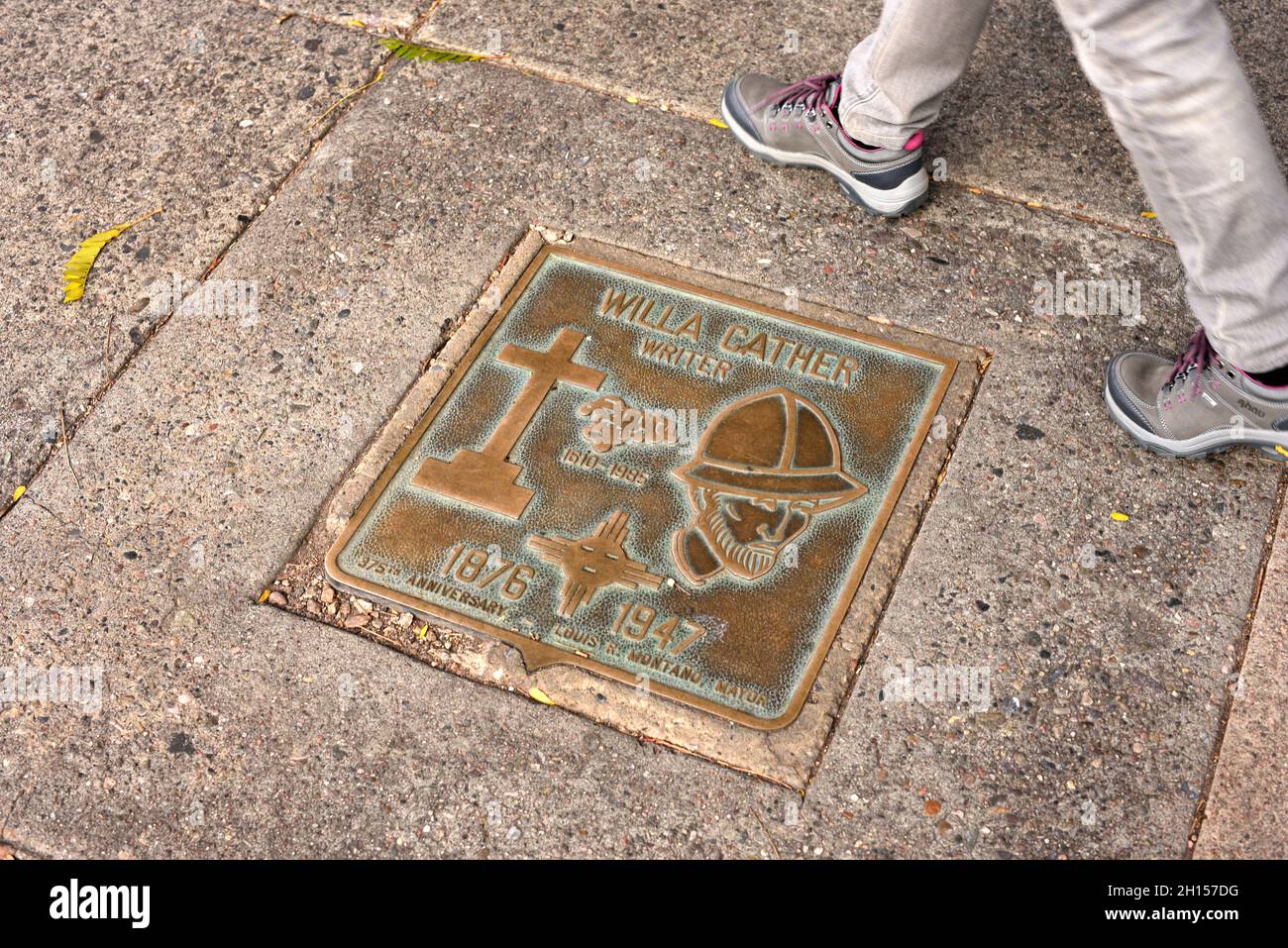 A metal commemorative marker honoring American writer Willa Cather ...