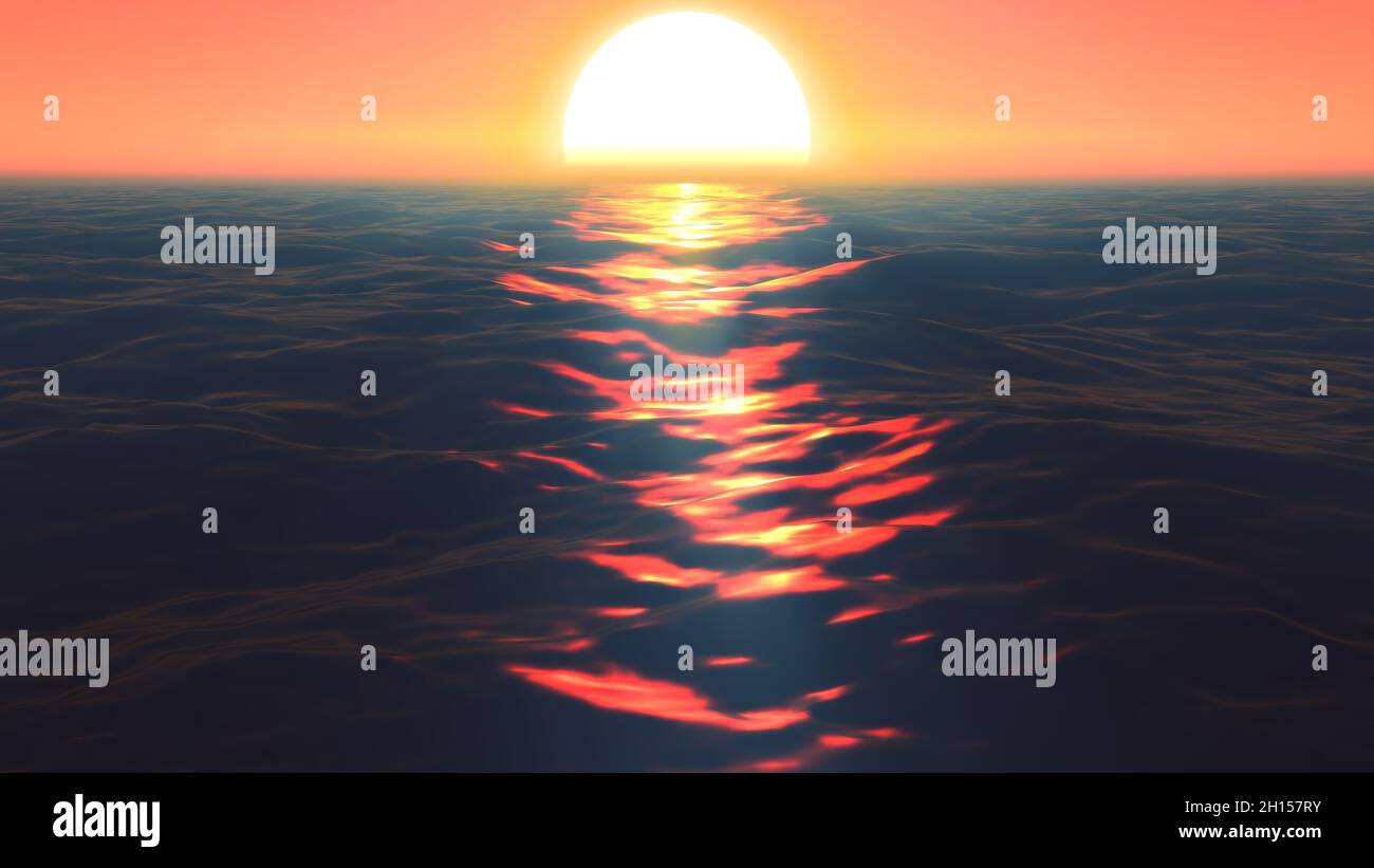 panorama of the ocean sunset, sea sunset, 3d render illustration Stock ...