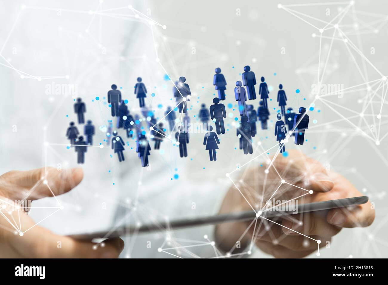 3d rendering of a team connection and social network symbol on a blurry ...